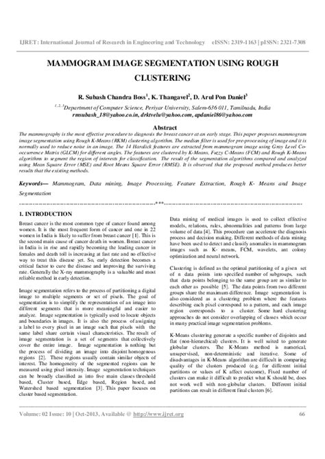Pdf Mammogram Image Segmentation Using Rough Clustering