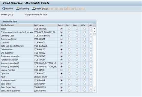 Oiad Sap Tcode Field Selection Equipment Specific Fields
