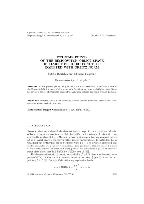 Pdf Extreme Points Of The Besicovitch Orlicz Space Of Almost Periodic Functions Equipped With