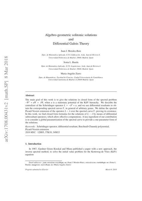 Pdf Algebro Geometric Solitonic Solutions And Differential Galois Theory