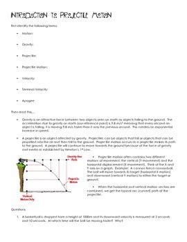 Introduction To Projectile Motion By Jake S Science Corner TPT