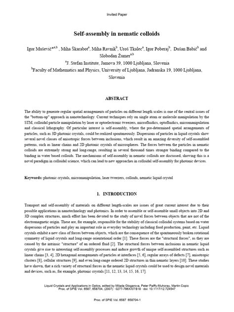 2 2007 Self Assembly In Nematic Colloids Pdf Liquid Crystal Self Assembly