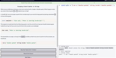 Error In Basic Javascript Courses In Escaping Literal Quotes In Strings Javascript The