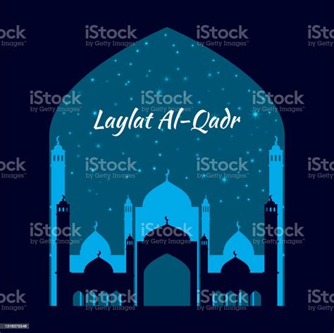 라마단 라일라트 알 카드르의 거룩한 달의 무슬림 축제 인사말 이나 초대 카드 배너 전단지 포스터 디자인 템플릿에 대 한 별이 빛나는 배경에 모스크 돔 실루엣 벡터 일러스트