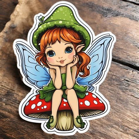 Dopasticker Pixie Sitting On A Toadstool Sticker Phone Decal Water Bottle Stickers Cars