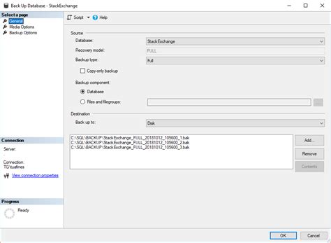 sql server database backup destination disk adding multiple files