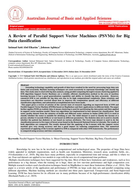 Pdf A Review Of Parallel Support Vector Machines Psvms For Big Data