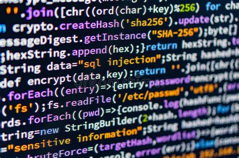 Sql Injection Close Up Of Hands Typing On A Computer Keyboard With Colorful Gui Overlay