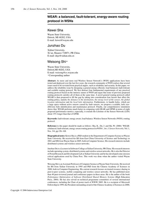 Pdf Wear A Balanced Fault Tolerant Energy Aware Routing Protocol In Wsns