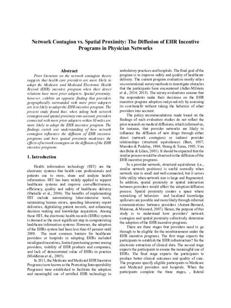 Fillable Online Network Contagion Vs Spatial Proximity The Diffusion Of Ehr Fax Email