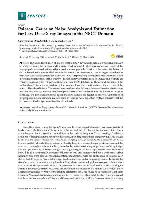 Pdf Poisson Gaussian Noise Analysis And Estimation For Low Dose X Ray Images In The Nsct Domain