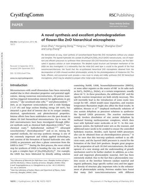 Pdf A Novel Synthesis And Excellent Photodegradation Of Flower Like