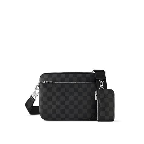 Trio Messenger Bag Luxury Monogram Shadow Leather Grey Louis Vuitton