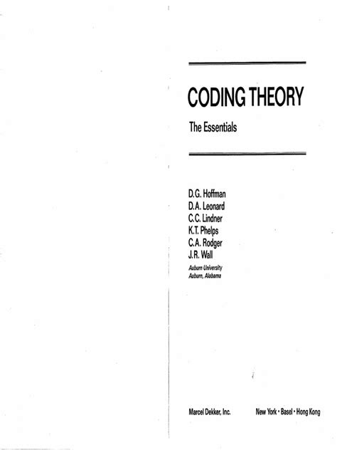 Coding Theory The Essentials Dg Hoffman Pdf Pdf