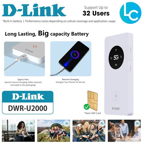 D Link Dwr U2000 Portable 5g Nr Mifi Mobile Hotspot Pocket Wifi Sim Modem Router 5000mah Battery