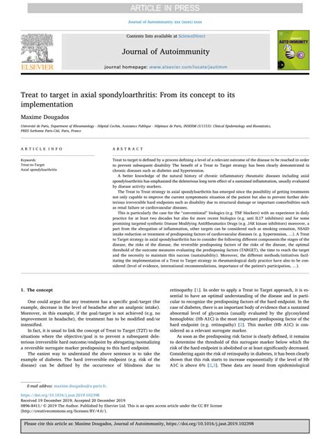 pdf treat to target in axial spondyloarthritis from its concept to