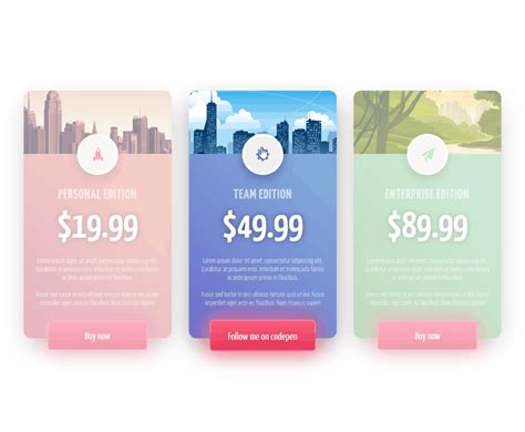 css price table cards coding fribly