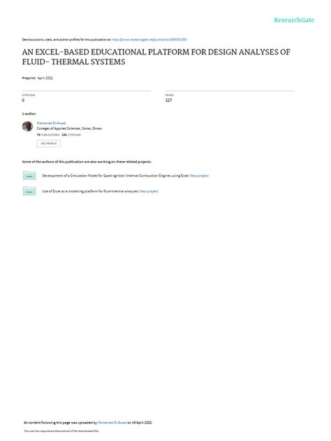 An Excel Based Educational Platform For Design Analyses Of Fluid