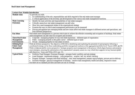 Asset Management Full Notes Remf44 Real Estate Asset Management