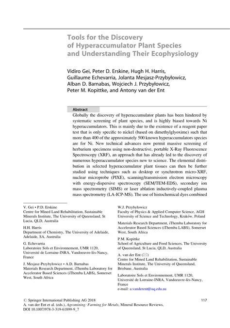 Pdf Tools For The Discovery Of Hyperaccumulator Plant Species And Understanding Their