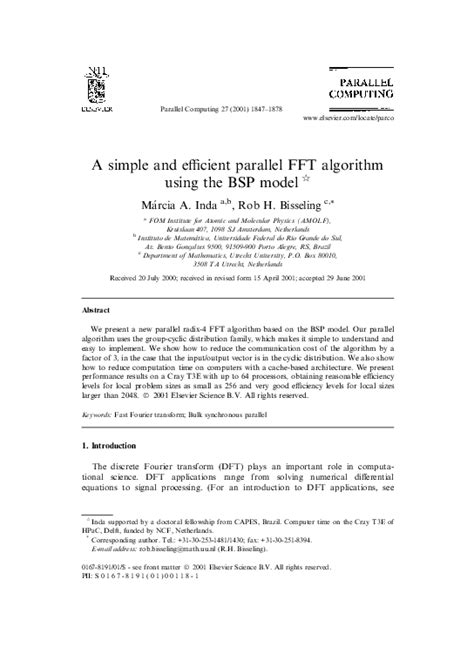 Pdf A Simple And Efficient Parallel Fft Algorithm Using The Bsp Model