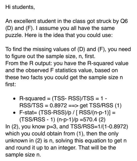 Solved Q6 A MLR Model Is Fitted To Data Set With 3 Chegg Com
