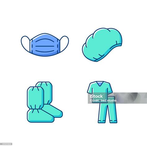 일회용 의료 장비 Rgb 색상 아이콘 세트 수술복에 대한 스톡 벡터 아트 및 기타 이미지 수술복 건강관리와 의술 수술 Istock