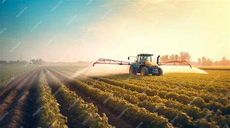 Premium Ai Image A Spring Generation Soybean Field Being Sprayed With Pesticides By Tractor