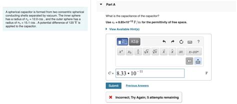 Solved A Spherical Capacitor Is Formed From Two Concentric