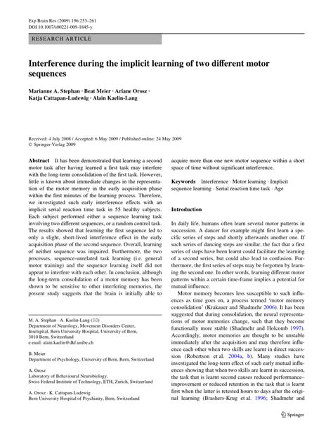 Pdf Interference During The Implicit Learning Of Two Different Motor Sequences