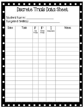 Discrete Trials Training Response Key And Data Sheet Discrete Trial