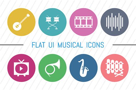 플랫 Ui 8 색상 음악 아이콘 설정합니다 Eps10입니다 매우 유용한 음악 아이콘 설정 간단한 그림입니다 웹 모바일 소프트웨어 및 애플 리 케이 션에 대 한 유용한 아이콘