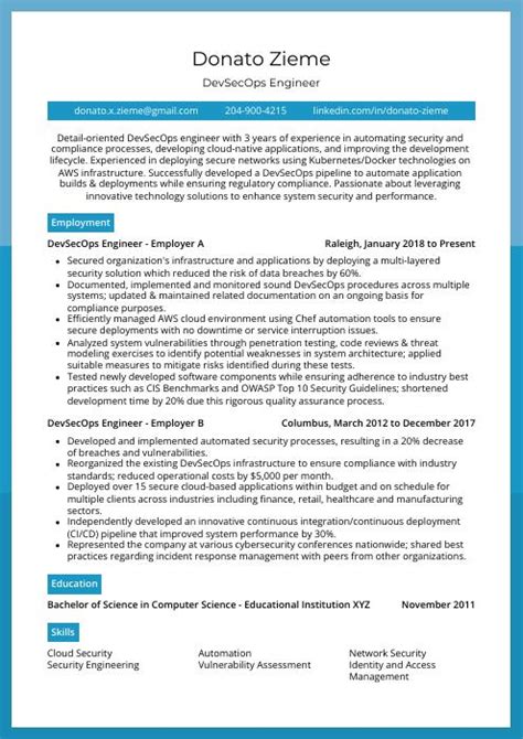 Devsecops Engineer Resume Cv Example And Writing Guide