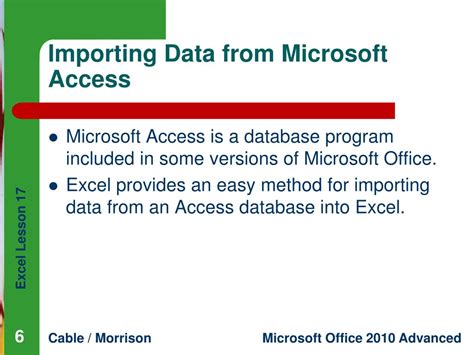 Ppt Excel Lesson 17 Importing And Exporting Data Powerpoint