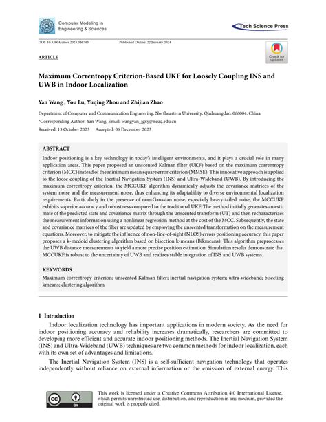 Pdf Maximum Correntropy Criterion Based Ukf For Loosely Coupling Ins And Uwb In Indoor
