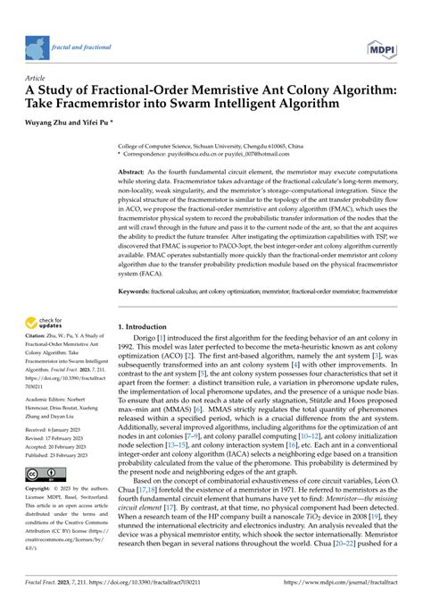Pdf A Study Of Fractional Order Memristive Ant Colony Algorithm Take