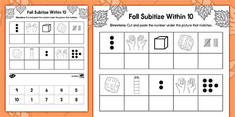 Fall Subitize Within 10 Cut And Paste Worksheet Twinkl