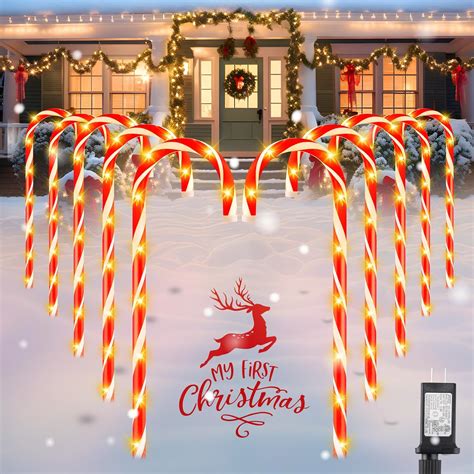 Brandclub Brightown 35 Candy Cane Lights Outdoor Pathway 2 Sets Total 20 Jumbo Candy Cane