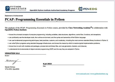 venkatesh ulli on linkedin pythonprogramming cisconetworkingacademy programmingessentials