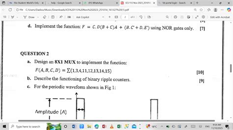 Question 2 A Design An 8x1 Mux To Implement The Function F A B C D Si