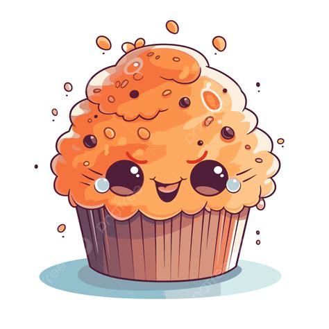 Cute Muffin Vector Sticker Clipart Cartoon Orange Muffin With Red Eyes