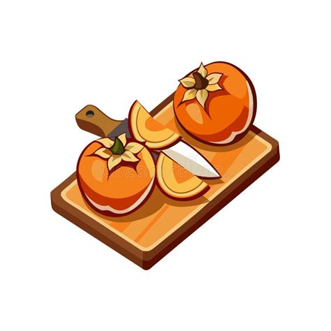 Fresh Persimmons On Cutting Board With Knife Illustration Stock Image