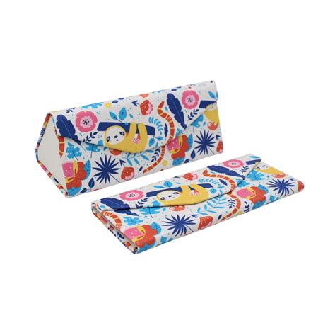 Jungle Sloth Print Glasses Case Vegan Leather Magic Folding Hardcase Real Sic
