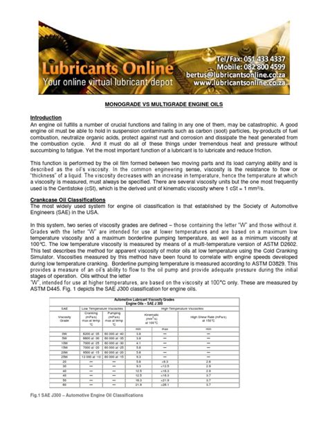 Monograde Vs Multigrade Oils Pdf Motor Oil Viscosity