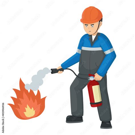 Work Safety And Accident A Worker Extinguishes A Fire With A Fire