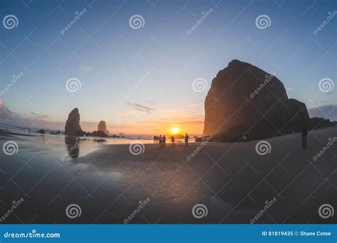 Sunset At Haystack Rock In Cannon Beach Oregon Stock Image Image Of