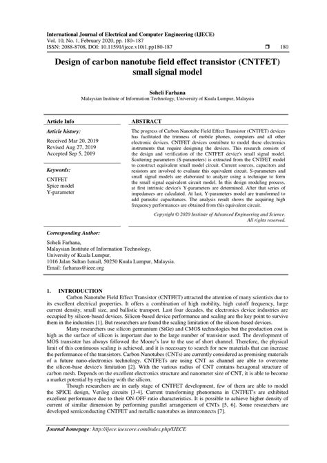 Pdf Design Of Carbon Nanotube Field Effect Transistor Cntfet Small Signal Model