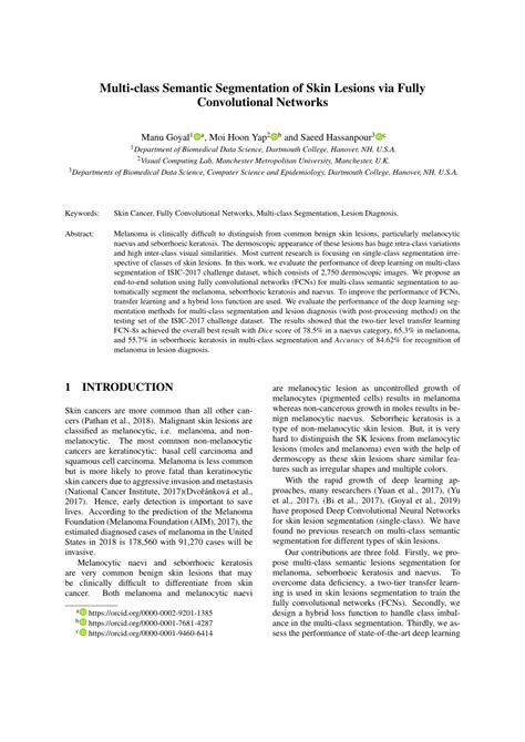 PDF Multi Class Semantic Segmentation Of Skin Lesions Via Fully Convolutional Networks