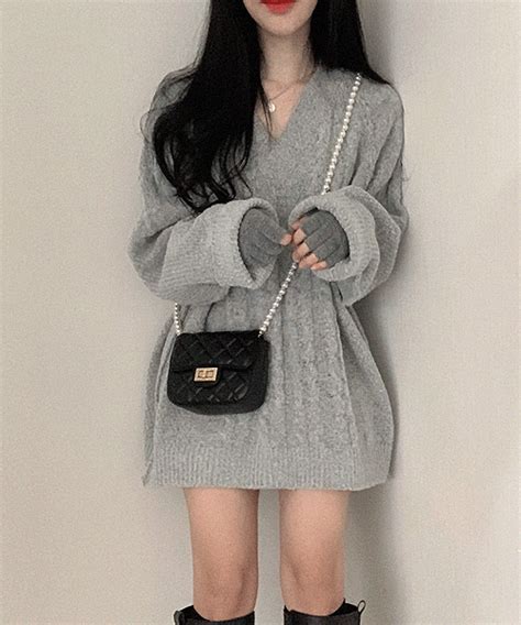 투게더위드미 🔥특별한 날에🔥 꽈배기 가을 겨울 두꺼운 오버핏 따뜻한 브이넥 케이블 롱니트 미니 원피스 44~77 빅사이즈 레이어드룩 가을옷 가을신상 겨울옷 위시버킷