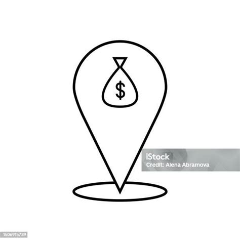 달러 기호 아이콘이 있는 지도 포인터입니다 은행 돈 돈 가방의지도에 포인터 달러 위치 기하학적 기호 간단한 로고 벡터입니다 0